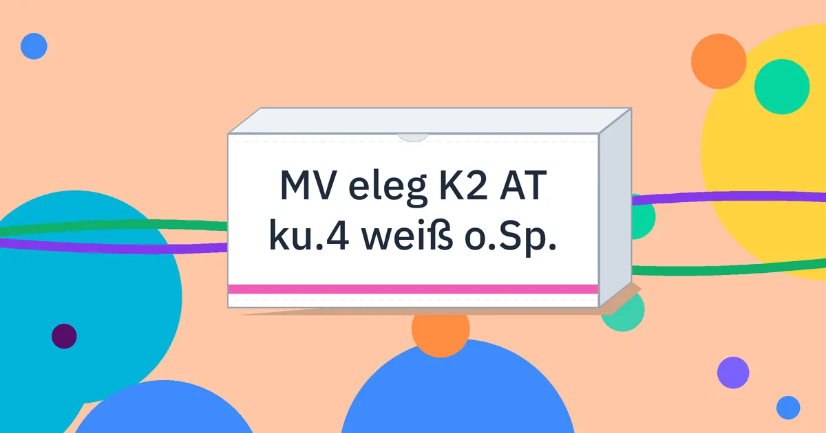 Symbolbild: Packung mit der Aufschrift MV eleg K2 AT ku.4 weiß o.Sp. (PZN 00312834) – Verfügbarkeit und Bezug in Apotheken in Frankfurt am Main