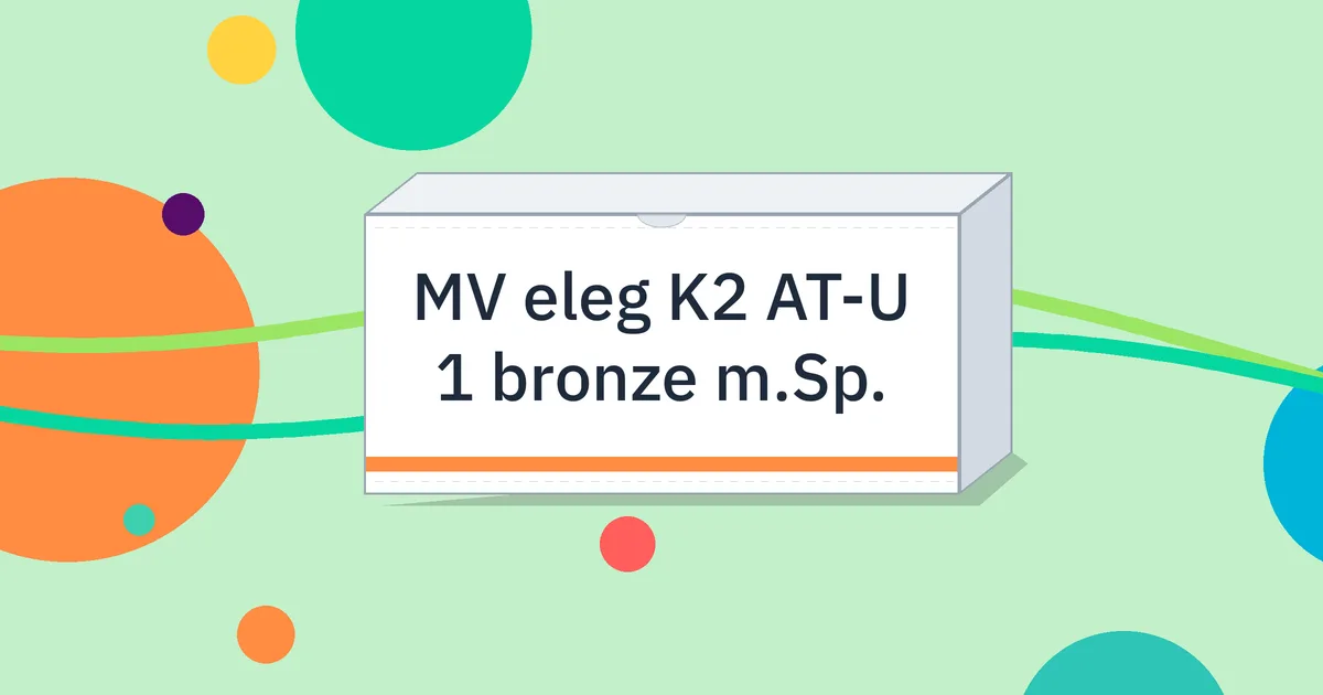 Symbolbild: Packung mit der Aufschrift MV eleg K2 AT-U 1 bronze m.Sp. (PZN 15288490) – Verfügbarkeit und Bezug in Apotheken in Frankfurt am Main