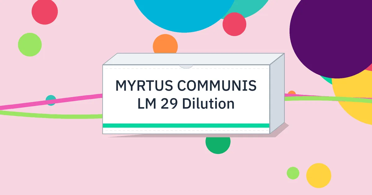 Symbolbild: Packung mit der Aufschrift MYRTUS COMMUNIS LM 29 Dilution (PZN 13614175) – Verfügbarkeit und Bezug in Apotheken in Frankfurt am Main