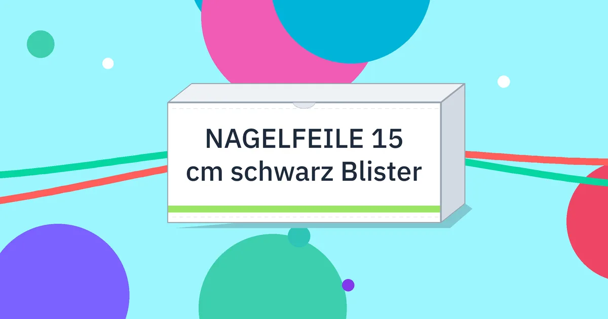 Symbolbild: Packung mit der Aufschrift NAGELFEILE 15 cm schwarz Blister (PZN 10349867) – Verfügbarkeit und Bezug in Apotheken in Frankfurt am Main