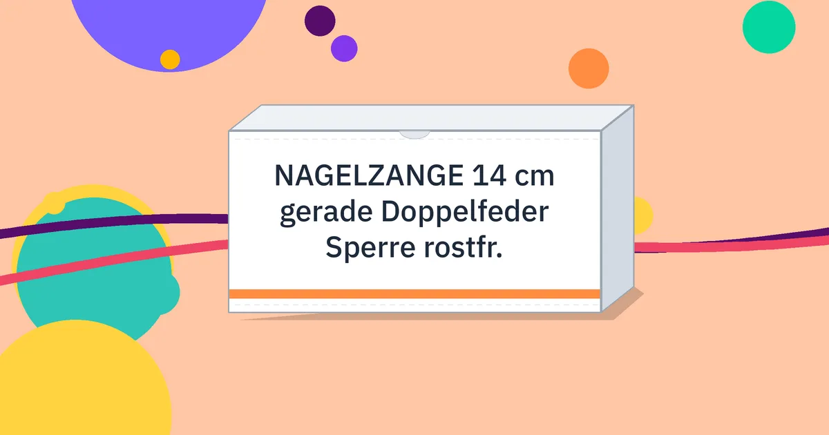 Symbolbild: Packung mit der Aufschrift NAGELZANGE 14 cm gerade Doppelfeder Sperre rostfr. (PZN 12480330) – Verfügbarkeit und Bezug in Apotheken in Frankfurt am Main