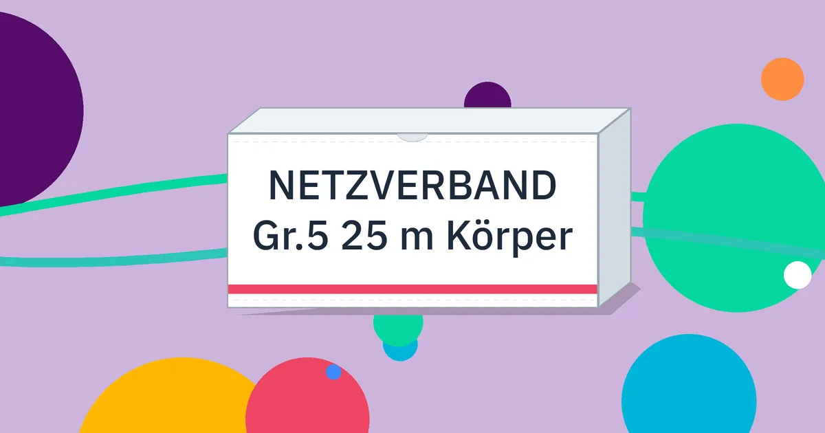 Symbolbild: Packung mit der Aufschrift NETZVERBAND Gr.5 25 m Körper (PZN 01849252) – Verfügbarkeit und Bezug in Apotheken in Frankfurt am Main