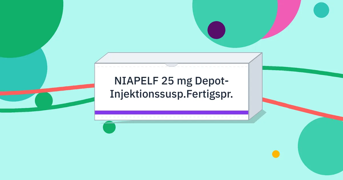 Symbolbild: Packung mit der Aufschrift NIAPELF 25 mg Depot-Injektionssusp.Fertigspr. (PZN 20690857) – Verfügbarkeit und Bezug in Apotheken in Frankfurt am Main
