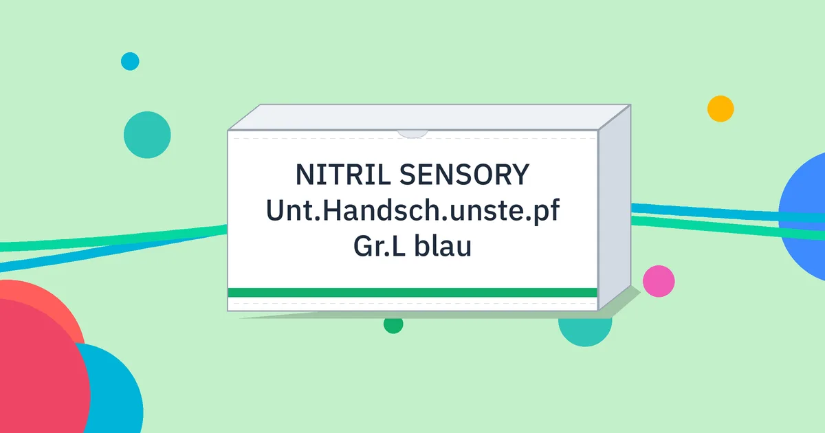 Symbolbild: Packung mit der Aufschrift NITRIL SENSORY Unt.Handsch.unste.pf Gr.L blau (PZN 14272328) – Verfügbarkeit und Bezug in Apotheken in Frankfurt am Main