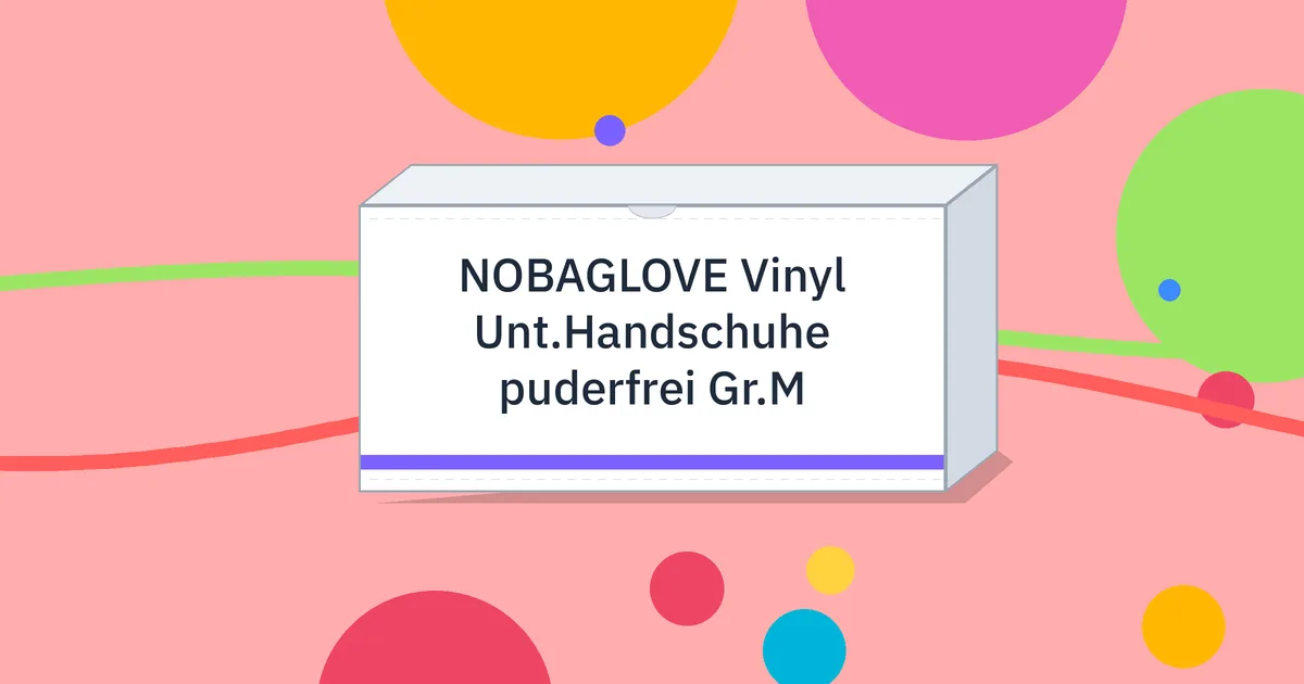Symbolbild: Packung mit der Aufschrift NOBAGLOVE Vinyl Unt.Handschuhe puderfrei Gr.M (PZN 08403312) – Verfügbarkeit und Bezug in Apotheken in Frankfurt am Main