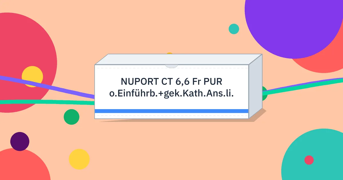 Symbolbild: Packung mit der Aufschrift NUPORT CT 6,6 Fr PUR o.Einführb.+gek.Kath.Ans.li. (PZN 12396374) – Verfügbarkeit und Bezug in Apotheken in Frankfurt am Main