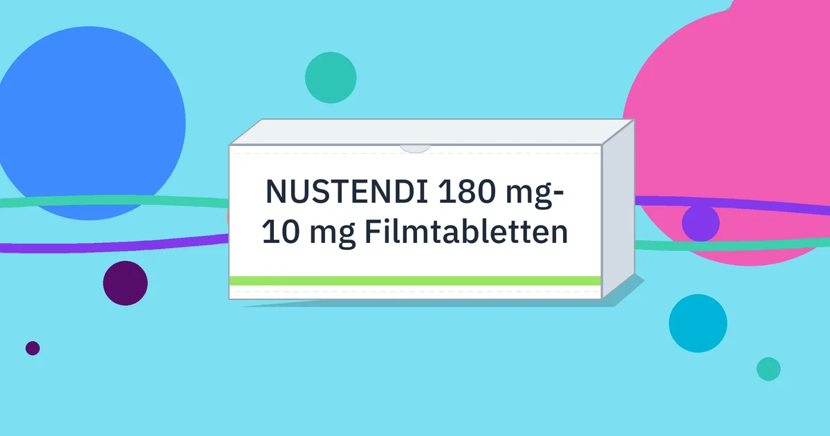 Symbolbild: Packung mit der Aufschrift NUSTENDI 180 mg-10 mg Filmtabletten (PZN 19305920) – Verfügbarkeit und Bezug in Apotheken in Frankfurt am Main