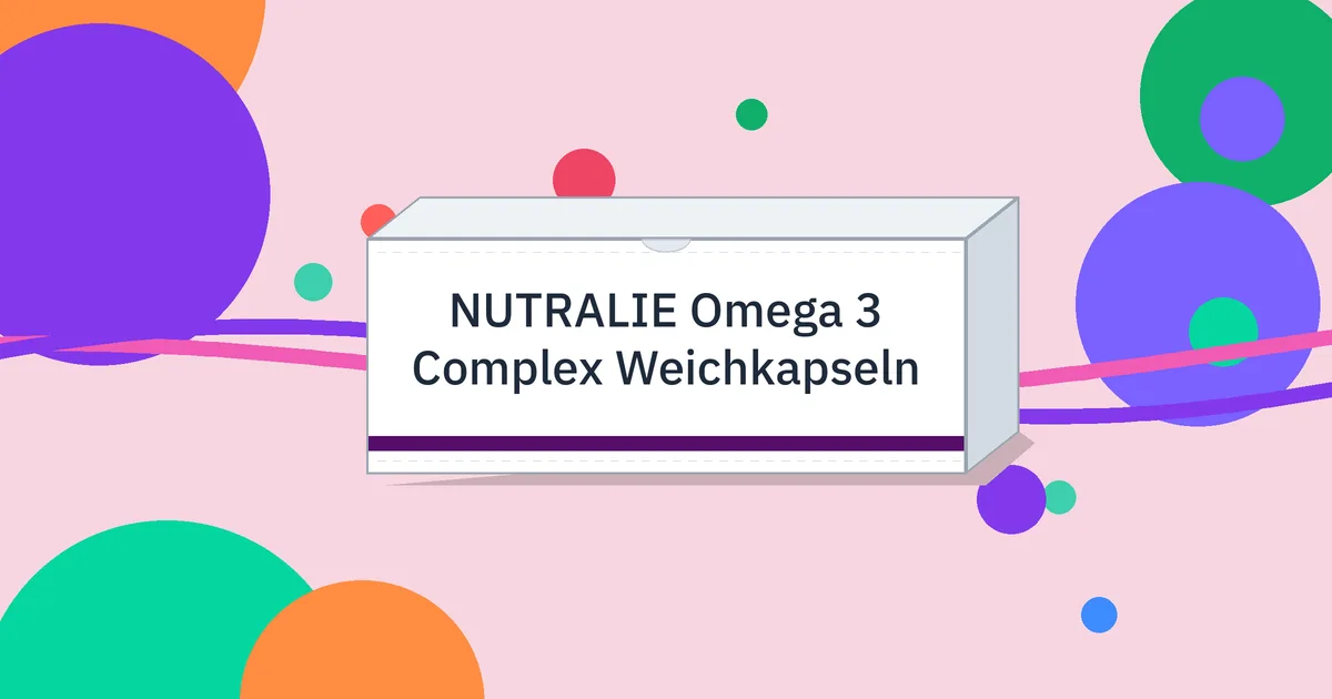 Symbolbild: Packung mit der Aufschrift NUTRALIE Omega 3 Complex Weichkapseln (PZN 18407989) – Verfügbarkeit und Bezug in Apotheken in Frankfurt am Main