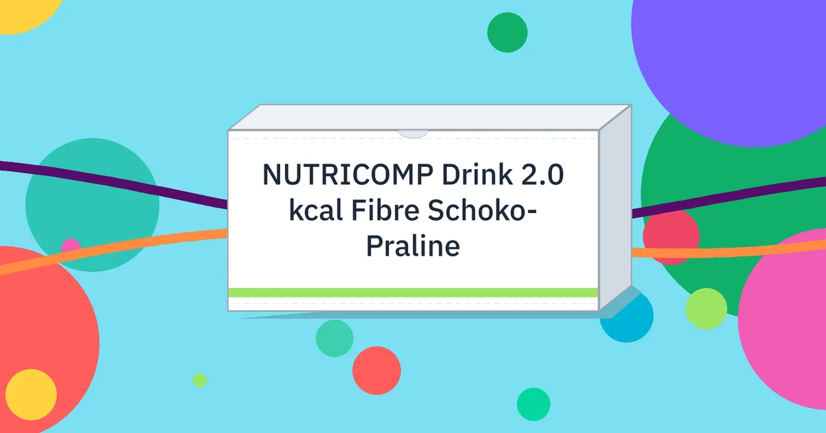 Symbolbild: Packung mit der Aufschrift NUTRICOMP Drink 2.0 kcal Fibre Schoko-Praline (PZN 11137860) – Verfügbarkeit und Bezug in Apotheken in Frankfurt am Main