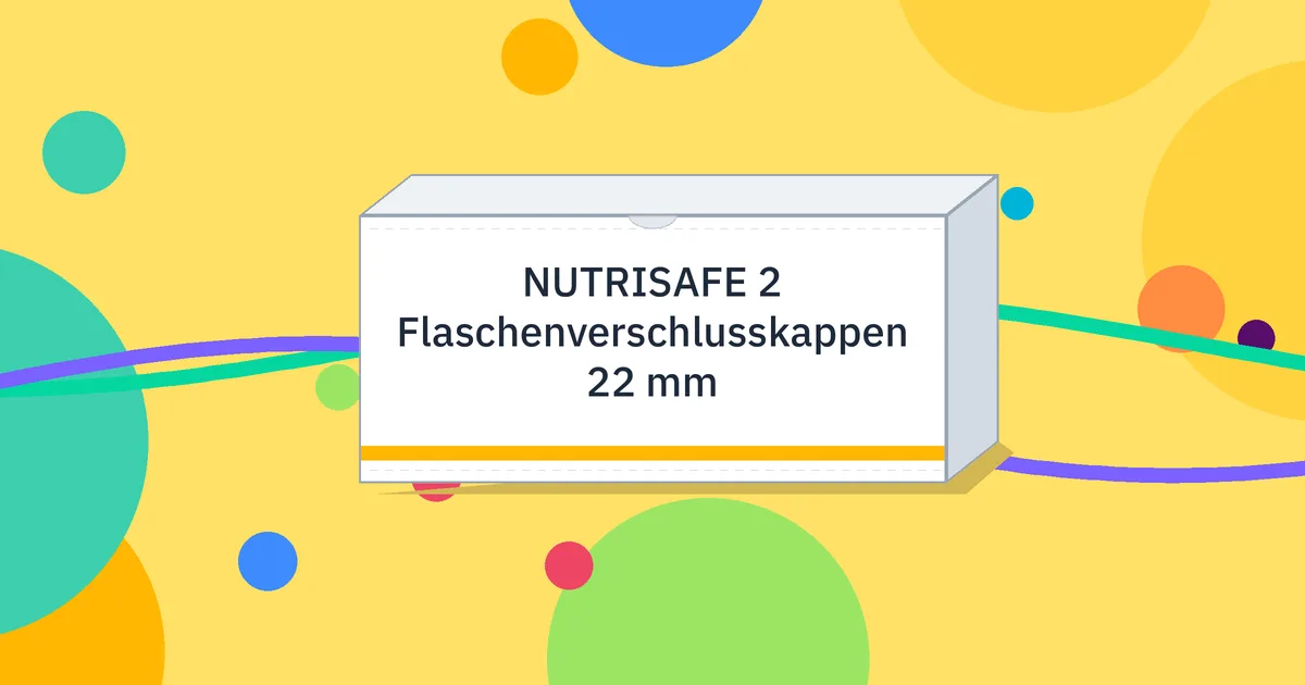 Symbolbild: Packung mit der Aufschrift NUTRISAFE 2 Flaschenverschlusskappen 22 mm (PZN 07369441) – Verfügbarkeit und Bezug in Apotheken in Frankfurt am Main