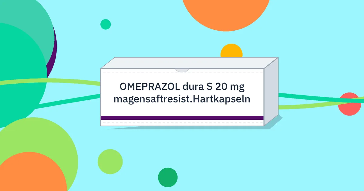 Symbolbild: Packung mit der Aufschrift OMEPRAZOL dura S 20 mg magensaftresist.Hartkapseln (PZN 06100197) – Verfügbarkeit und Bezug in Apotheken in Frankfurt am Main