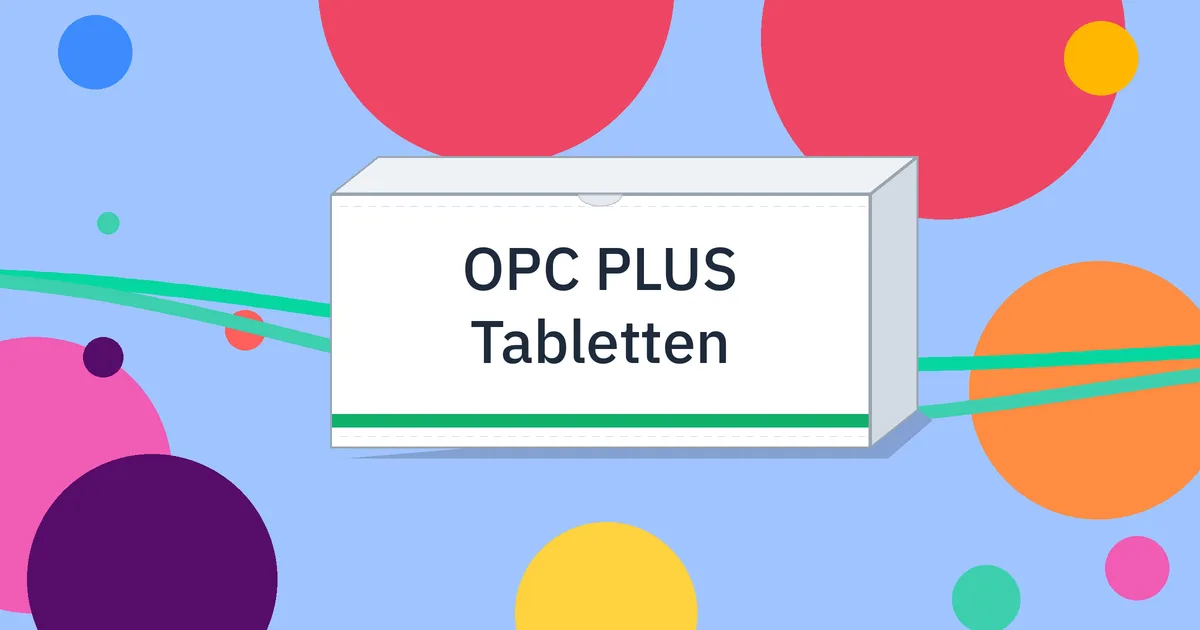 Symbolbild: Packung mit der Aufschrift OPC PLUS Tabletten (PZN 06803378) – Verfügbarkeit und Bezug in Apotheken in Frankfurt am Main