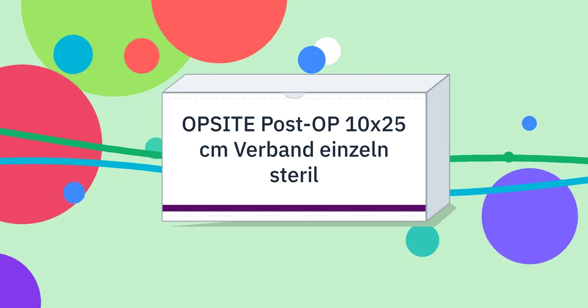 Symbolbild: Packung mit der Aufschrift OPSITE Post-OP 10x25 cm Verband einzeln steril (PZN 20284146) – Verfügbarkeit und Bezug in Apotheken in Frankfurt am Main