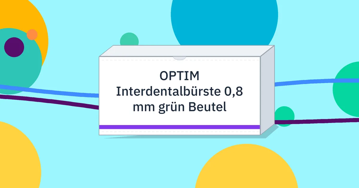 Symbolbild: Packung mit der Aufschrift OPTIM Interdentalbürste 0,8 mm grün Beutel (PZN 16237804) – Verfügbarkeit und Bezug in Apotheken in Frankfurt am Main