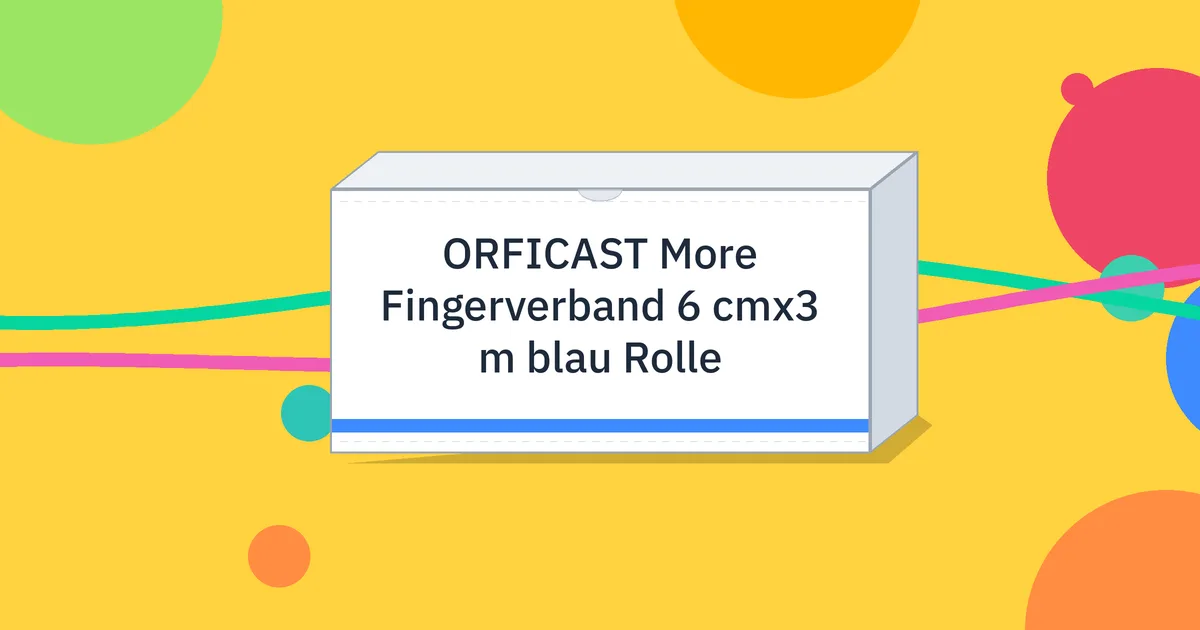 Symbolbild: Packung mit der Aufschrift ORFICAST More Fingerverband 6 cmx3 m blau Rolle (PZN 13516685) – Verfügbarkeit und Bezug in Apotheken in Frankfurt am Main