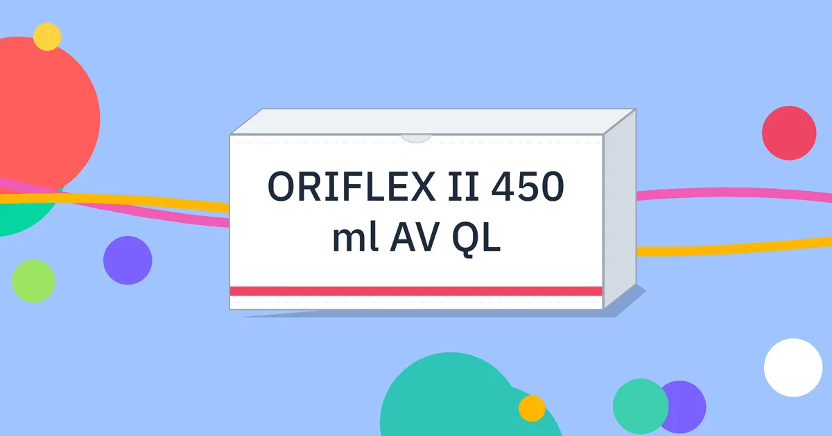 Symbolbild: Packung mit der Aufschrift ORIFLEX II 450 ml AV QL (PZN 17485763) – Verfügbarkeit und Bezug in Apotheken in Frankfurt am Main