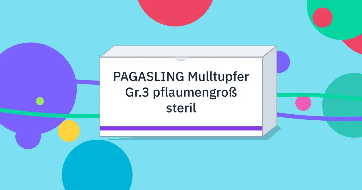 Symbolbild: Packung mit der Aufschrift PAGASLING Mulltupfer Gr.3 pflaumengroß steril (PZN 19702992) – Verfügbarkeit und Bezug in Apotheken in Frankfurt am Main