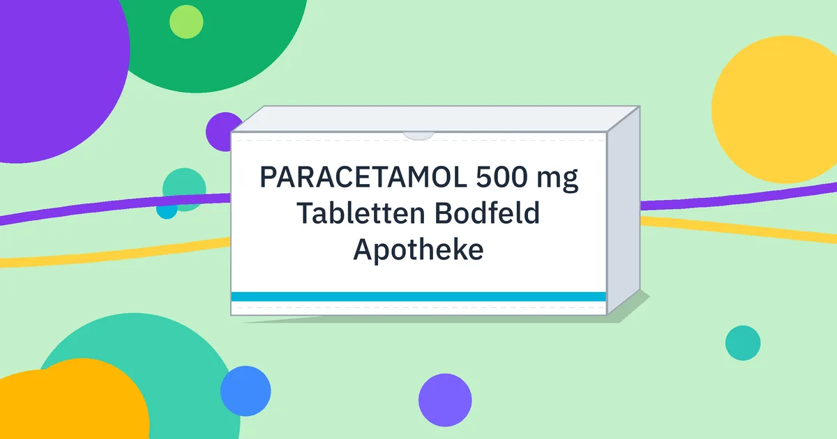 Symbolbild: Packung mit der Aufschrift PARACETAMOL 500 mg Tabletten Bodfeld Apotheke (PZN 18300033) – Verfügbarkeit und Bezug in Apotheken in Frankfurt am Main