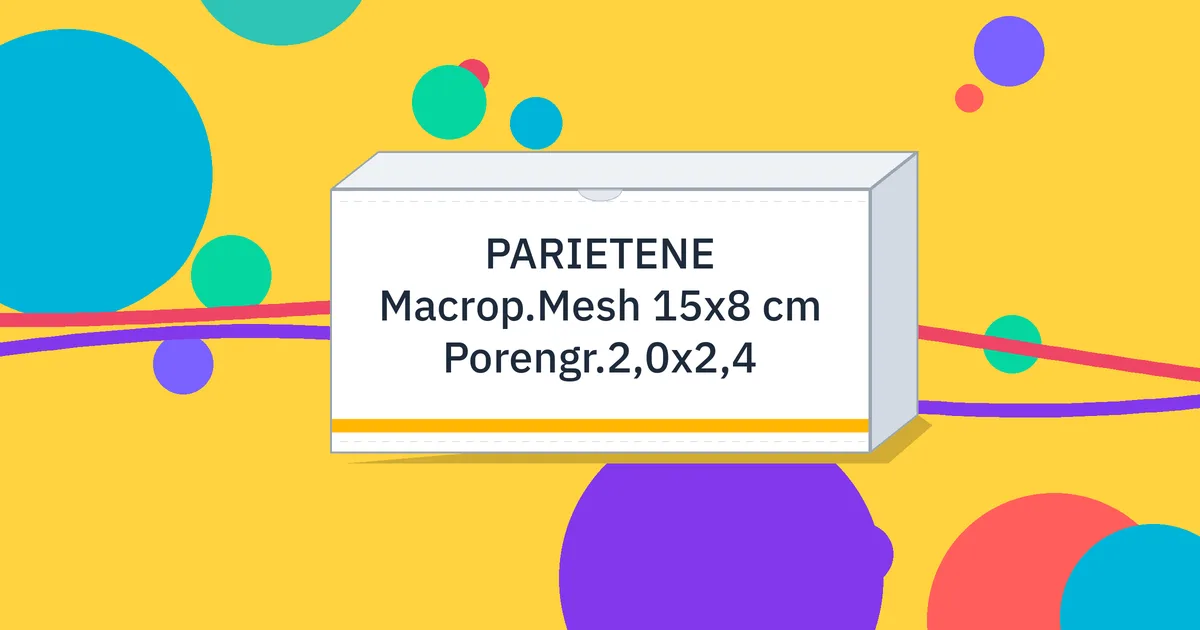 Symbolbild: Packung mit der Aufschrift PARIETENE Macrop.Mesh 15x8 cm Porengr.2,0x2,4 (PZN 11314569) – Verfügbarkeit und Bezug in Apotheken in Frankfurt am Main