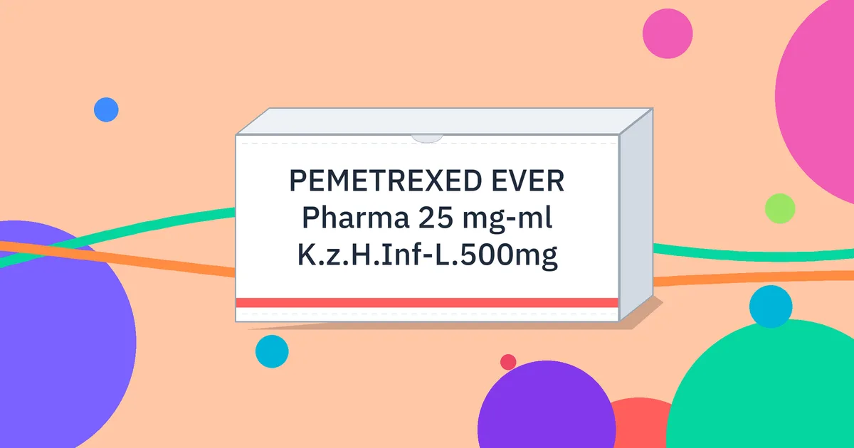 Symbolbild: Packung mit der Aufschrift PEMETREXED EVER Pharma 25 mg-ml K.z.H.Inf-L.500mg (PZN 16771159) – Verfügbarkeit und Bezug in Apotheken in Frankfurt am Main