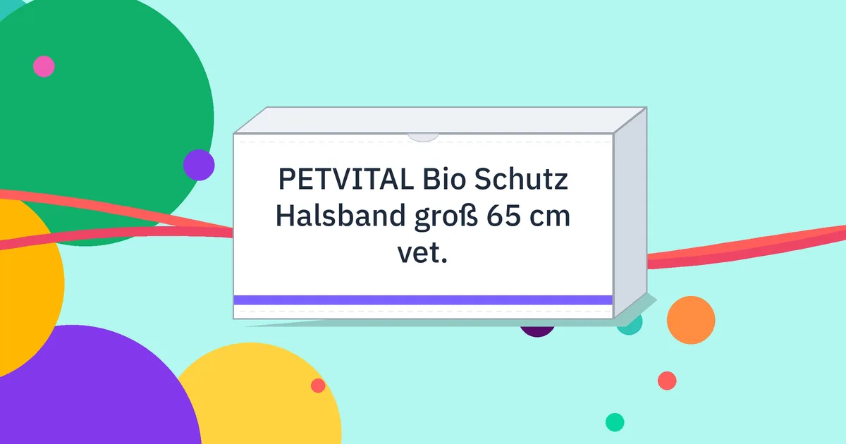 Symbolbild: Packung mit der Aufschrift PETVITAL Bio Schutz Halsband groß 65 cm vet. (PZN 07507038) – Verfügbarkeit und Bezug in Apotheken in Frankfurt am Main