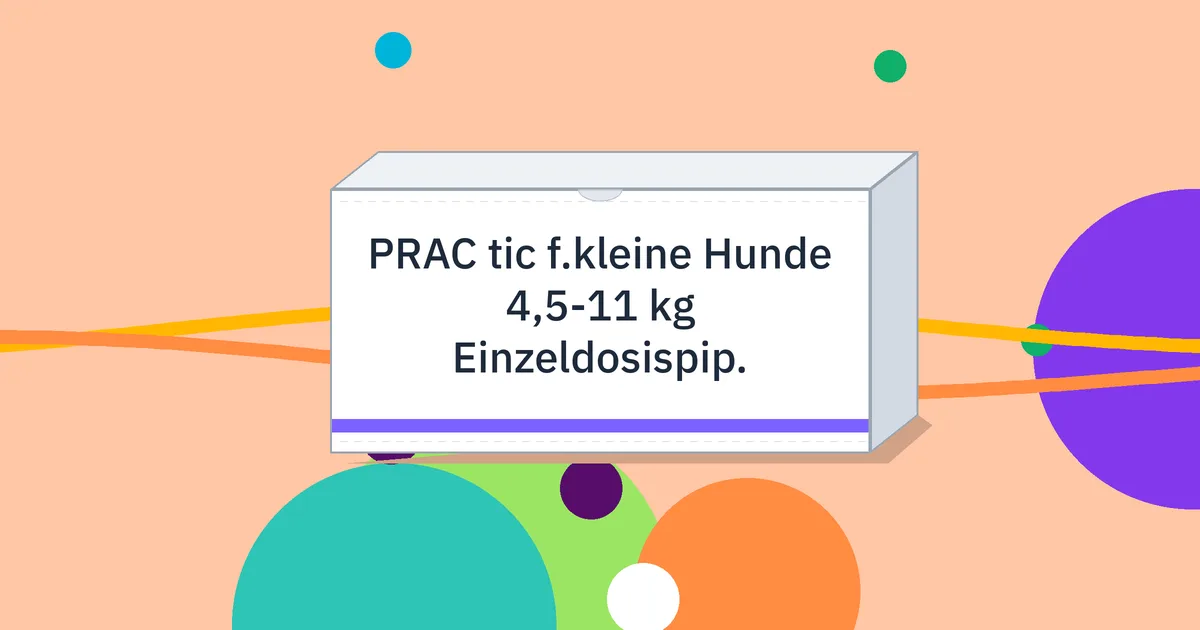 Symbolbild: Packung mit der Aufschrift PRAC tic f.kleine Hunde 4,5-11 kg Einzeldosispip. (PZN 03985806) – Verfügbarkeit und Bezug in Apotheken in Frankfurt am Main