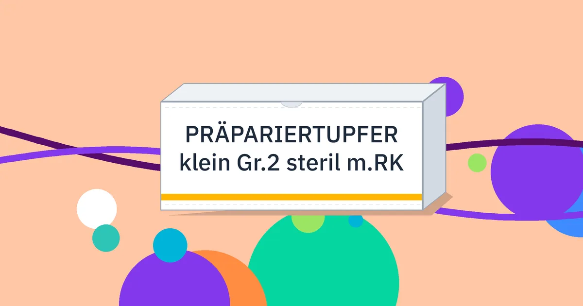 Symbolbild: Packung mit der Aufschrift PRÄPARIERTUPFER klein Gr.2 steril m.RK (PZN 01337003) – Verfügbarkeit und Bezug in Apotheken in Frankfurt am Main