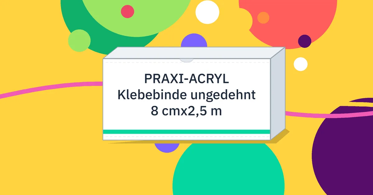 Symbolbild: Packung mit der Aufschrift PRAXI-ACRYL Klebebinde ungedehnt 8 cmx2,5 m (PZN 12825361) – Verfügbarkeit und Bezug in Apotheken in Frankfurt am Main