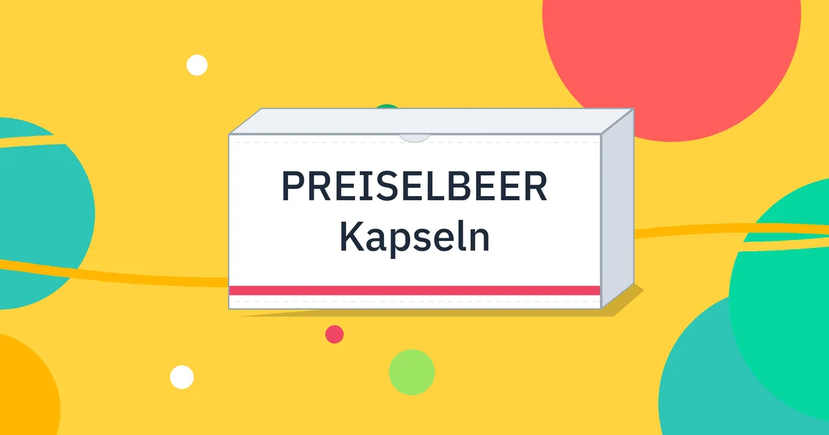 Symbolbild: Packung mit der Aufschrift PREISELBEER Kapseln (PZN 00669789) – Verfügbarkeit und Bezug in Apotheken in Frankfurt am Main