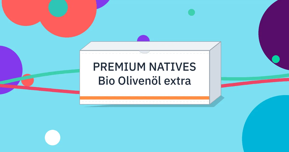 Symbolbild: Packung mit der Aufschrift PREMIUM NATIVES Bio Olivenöl extra (PZN 20294179) – Verfügbarkeit und Bezug in Apotheken in Frankfurt am Main