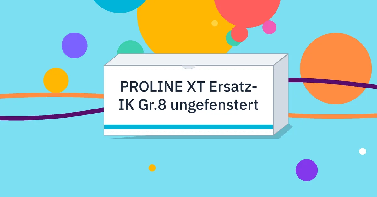 Symbolbild: Packung mit der Aufschrift PROLINE XT Ersatz-IK Gr.8 ungefenstert (PZN 17600135) – Verfügbarkeit und Bezug in Apotheken in Frankfurt am Main