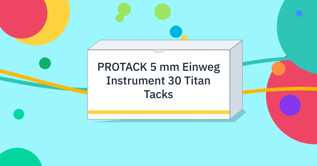 Symbolbild: Packung mit der Aufschrift PROTACK 5 mm Einweg Instrument 30 Titan Tacks (PZN 07602682) – Verfügbarkeit und Bezug in Apotheken in Frankfurt am Main