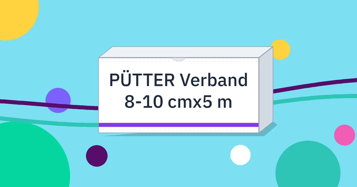 Symbolbild: Packung mit der Aufschrift PÜTTER Verband 8-10 cmx5 m (PZN 18603029) – Verfügbarkeit und Bezug in Apotheken in Frankfurt am Main