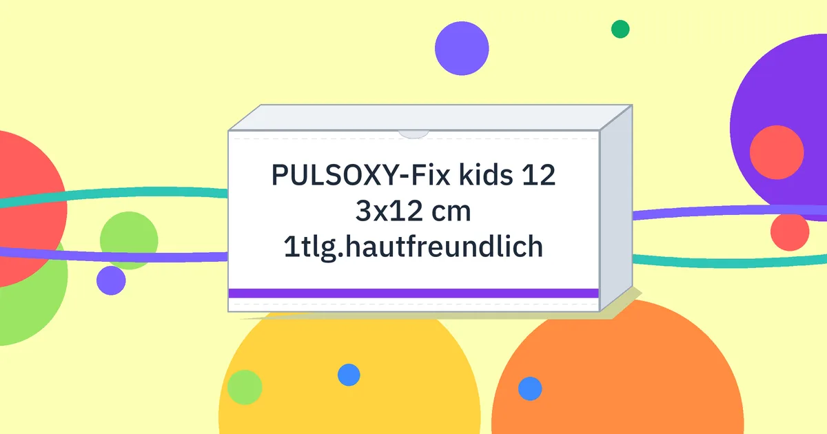 Symbolbild: Packung mit der Aufschrift PULSOXY-Fix kids 12 3x12 cm 1tlg.hautfreundlich (PZN 18756224) – Verfügbarkeit und Bezug in Apotheken in Frankfurt am Main