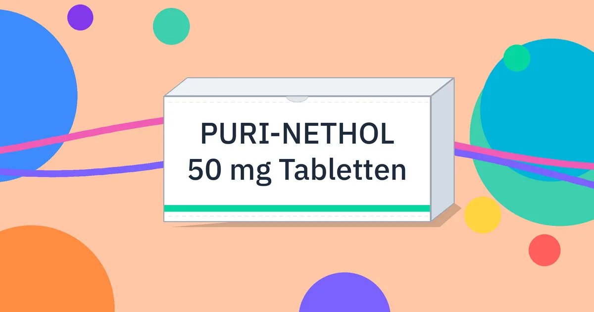 Symbolbild: Packung mit der Aufschrift PURI-NETHOL 50 mg Tabletten (PZN 15253793) – Verfügbarkeit und Bezug in Apotheken in Frankfurt am Main