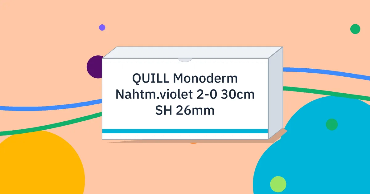 Symbolbild: Packung mit der Aufschrift QUILL Monoderm Nahtm.violet 2-0 30cm SH 26mm (PZN 17988211) – Verfügbarkeit und Bezug in Apotheken in Frankfurt am Main