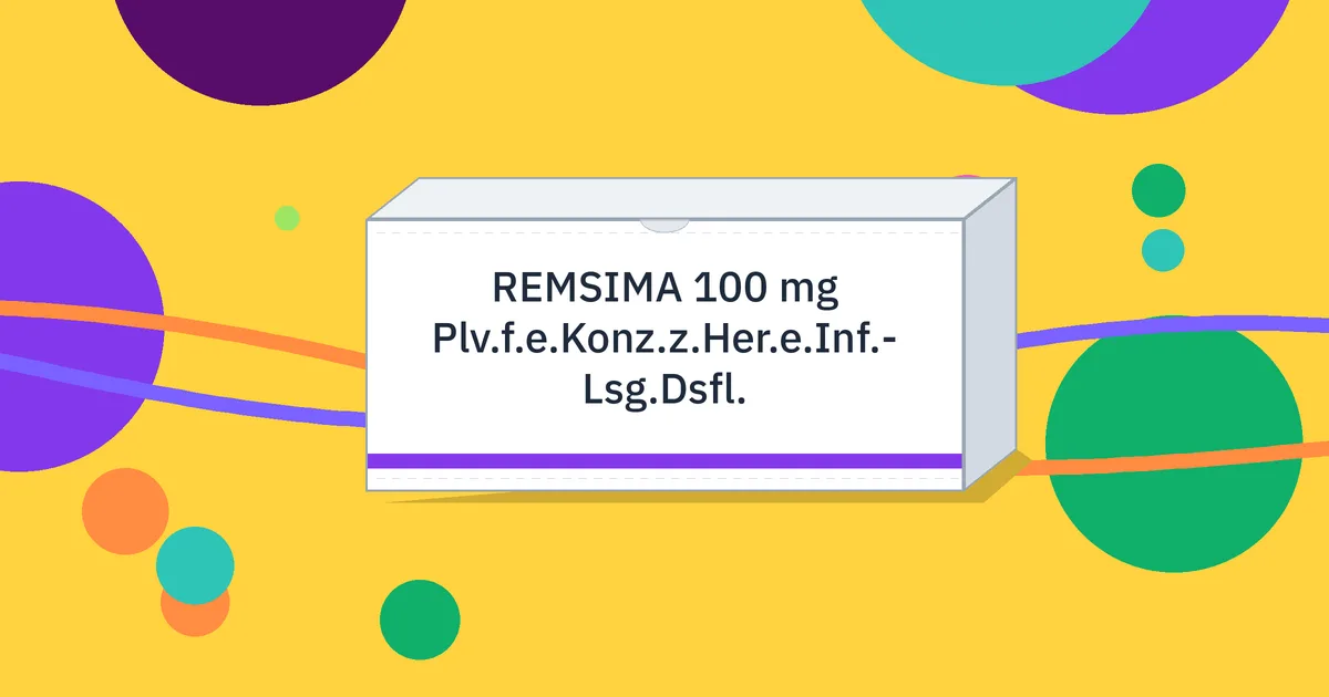 Symbolbild: Packung mit der Aufschrift REMSIMA 100 mg Plv.f.e.Konz.z.Her.e.Inf.-Lsg.Dsfl. (PZN 11606510) – Verfügbarkeit und Bezug in Apotheken in Frankfurt am Main