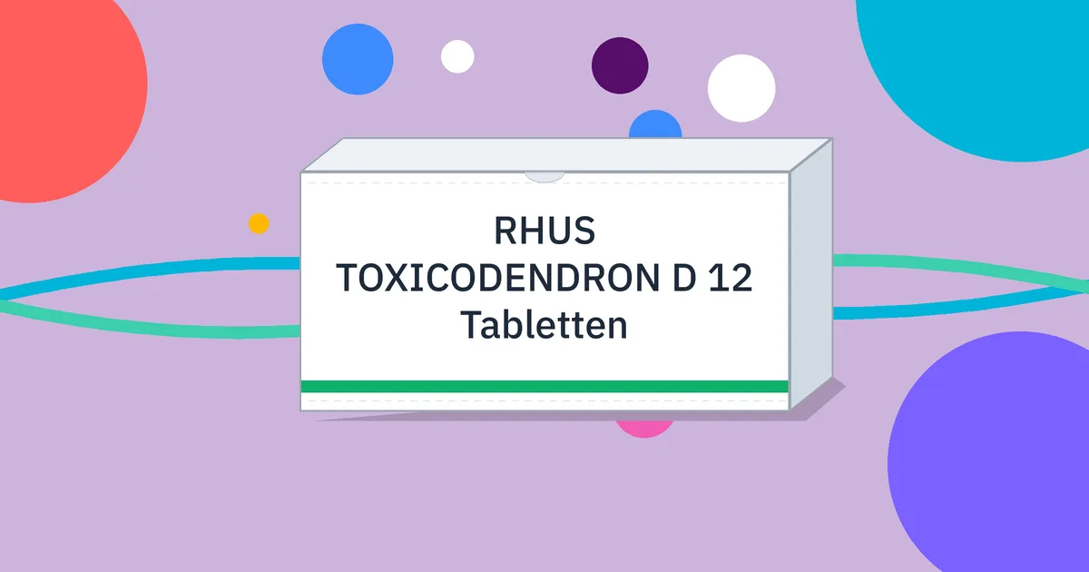 Symbolbild: Packung mit der Aufschrift RHUS TOXICODENDRON D 12 Tabletten (PZN 02104896) – Verfügbarkeit und Bezug in Apotheken in Frankfurt am Main