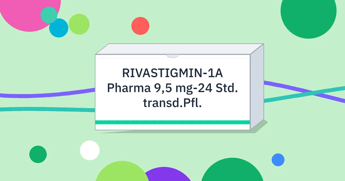 Symbolbild: Packung mit der Aufschrift RIVASTIGMIN-1A Pharma 9,5 mg-24 Std. transd.Pfl. (PZN 12444050) – Verfügbarkeit und Bezug in Apotheken in Frankfurt am Main