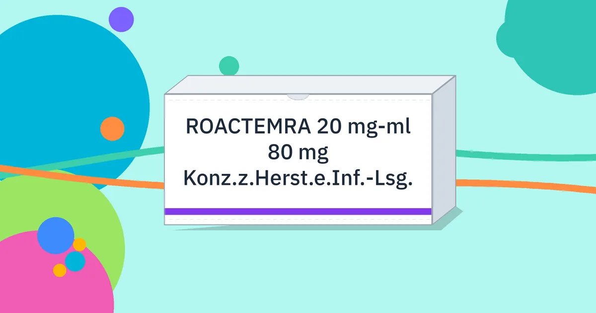 Symbolbild: Packung mit der Aufschrift ROACTEMRA 20 mg-ml 80 mg Konz.z.Herst.e.Inf.-Lsg. (PZN 15529775) – Verfügbarkeit und Bezug in Apotheken in Frankfurt am Main
