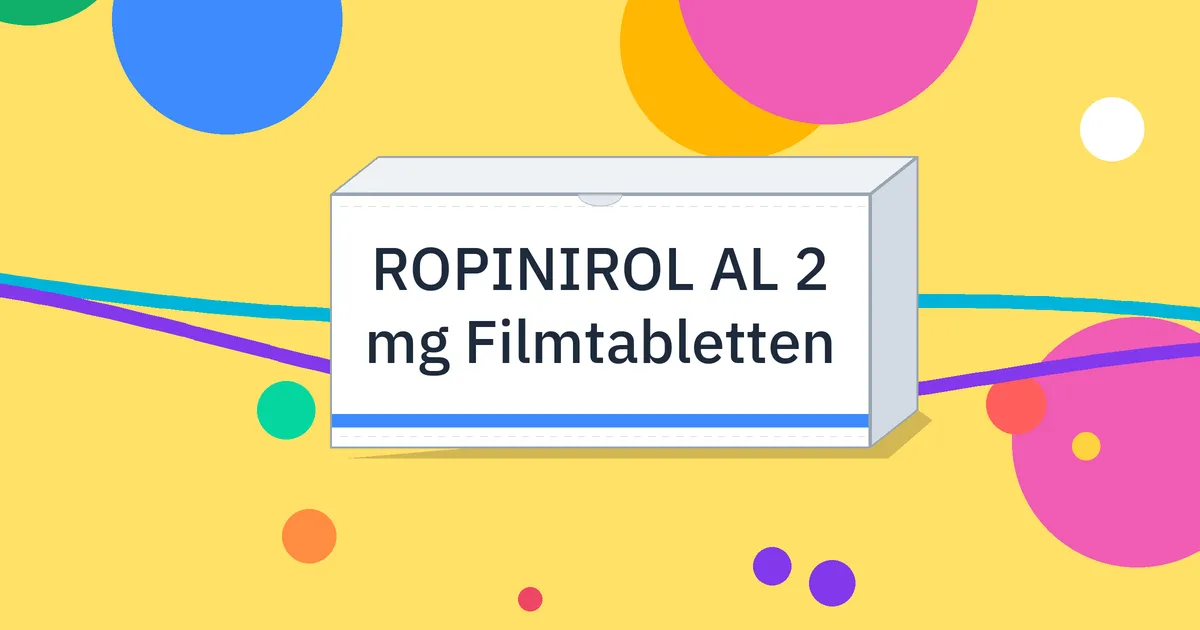 Symbolbild: Packung mit der Aufschrift ROPINIROL AL 2 mg Filmtabletten (PZN 01107409) – Verfügbarkeit und Bezug in Apotheken in Frankfurt am Main