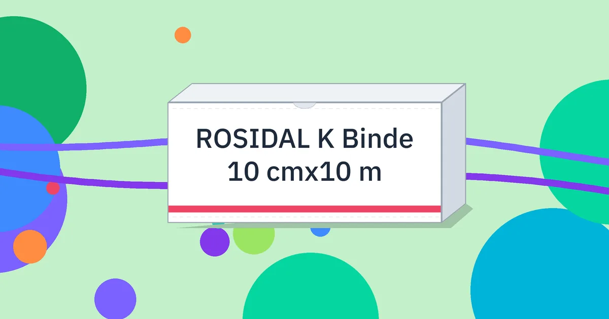 Symbolbild: Packung mit der Aufschrift ROSIDAL K Binde 10 cmx10 m (PZN 18736836) – Verfügbarkeit und Bezug in Apotheken in Frankfurt am Main