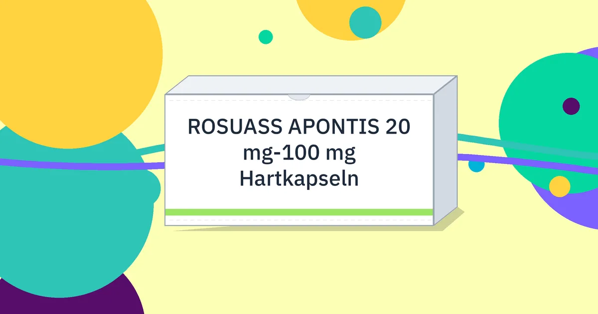 Symbolbild: Packung mit der Aufschrift ROSUASS APONTIS 20 mg-100 mg Hartkapseln (PZN 17841583) – Verfügbarkeit und Bezug in Apotheken in Frankfurt am Main