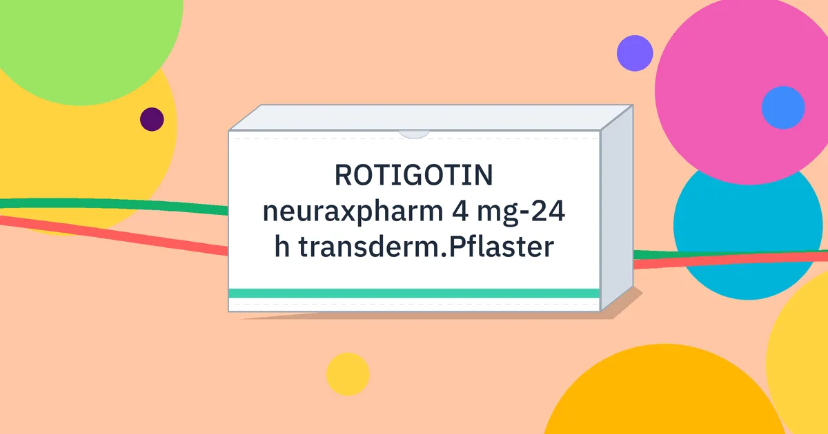 Symbolbild: Packung mit der Aufschrift ROTIGOTIN neuraxpharm 4 mg-24 h transderm.Pflaster (PZN 01147432) – Verfügbarkeit und Bezug in Apotheken in Frankfurt am Main