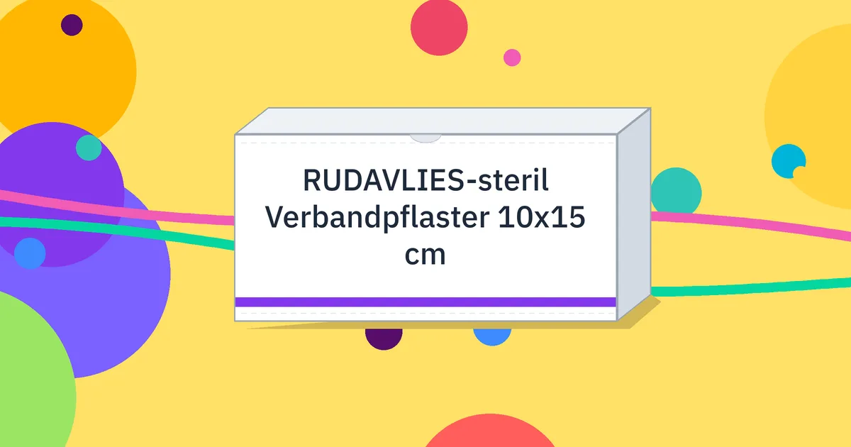 Symbolbild: Packung mit der Aufschrift RUDAVLIES-steril Verbandpflaster 10x15 cm (PZN 13707089) – Verfügbarkeit und Bezug in Apotheken in Frankfurt am Main