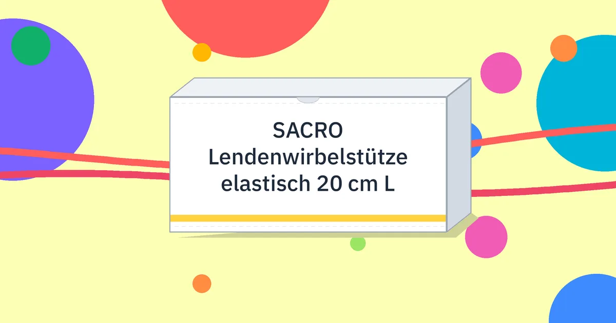 Symbolbild: Packung mit der Aufschrift SACRO Lendenwirbelstütze elastisch 20 cm L (PZN 19071066) – Verfügbarkeit und Bezug in Apotheken in Frankfurt am Main