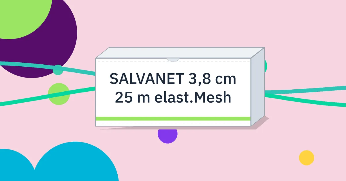 Symbolbild: Packung mit der Aufschrift SALVANET 3,8 cm 25 m elast.Mesh (PZN 15735598) – Verfügbarkeit und Bezug in Apotheken in Frankfurt am Main
