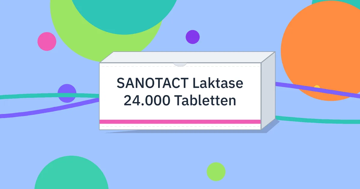 Symbolbild: Packung mit der Aufschrift SANOTACT Laktase 24.000 Tabletten (PZN 18754478) – Verfügbarkeit und Bezug in Apotheken in Frankfurt am Main