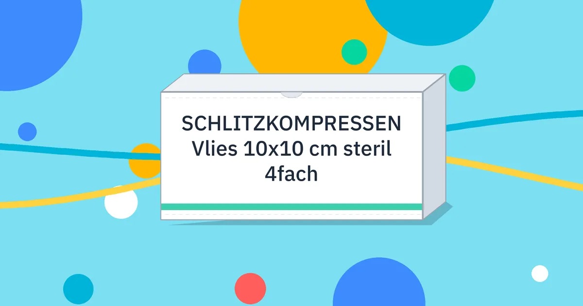 Symbolbild: Packung mit der Aufschrift SCHLITZKOMPRESSEN Vlies 10x10 cm steril 4fach (PZN 00749040) – Verfügbarkeit und Bezug in Apotheken in Frankfurt am Main
