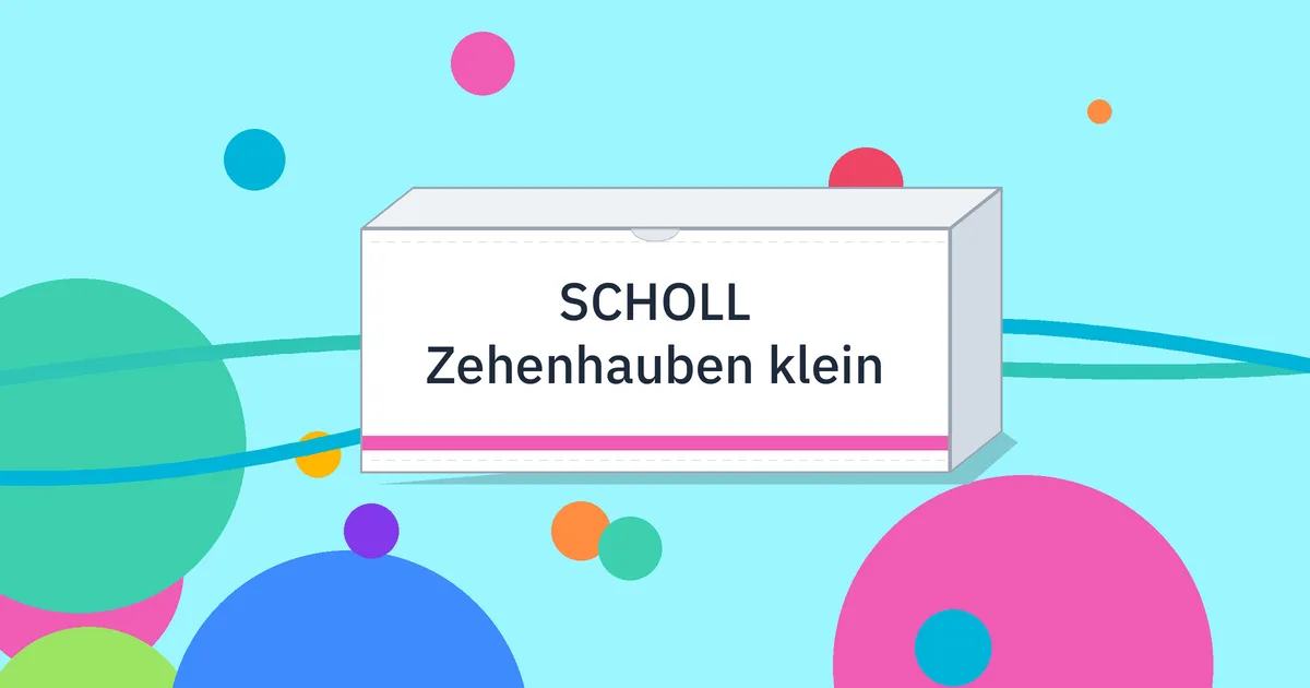 Symbolbild: Packung mit der Aufschrift SCHOLL Zehenhauben klein (PZN 11136139) – Verfügbarkeit und Bezug in Apotheken in Frankfurt am Main